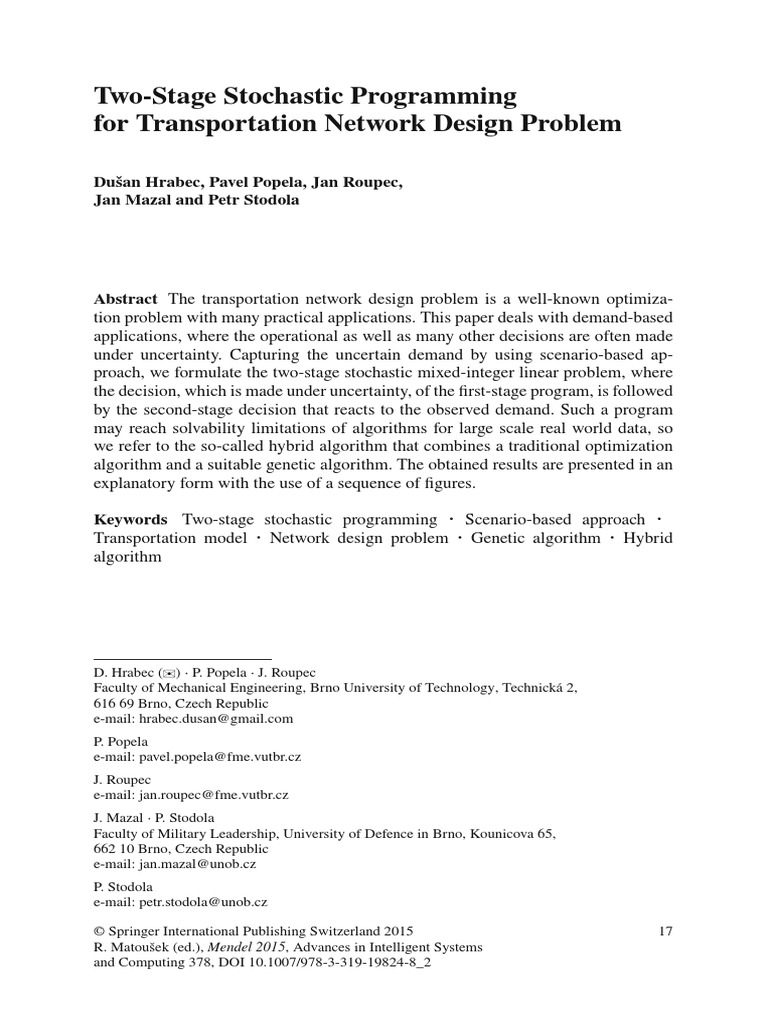 Two-Stage Stochastic Programming For Transportation Network Design Problem | PDF | Linear ...