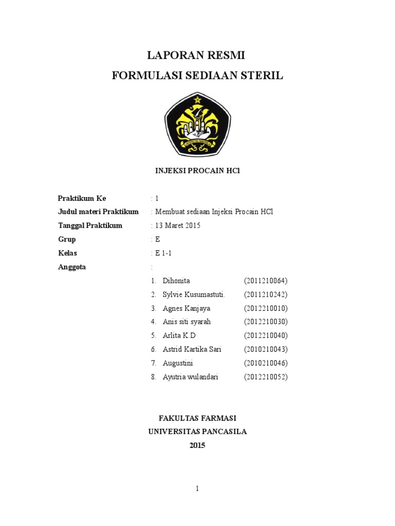Formulasi Injeksi Prokain HCl Ampul | PDF | Kesehatan Holistik | Sains ...