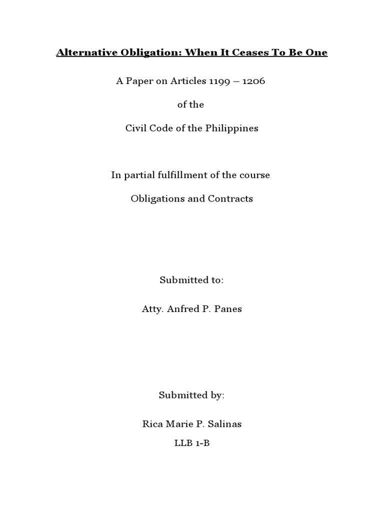 Alternative Obligation Paper | Download Free PDF | Indemnity | Rescission
