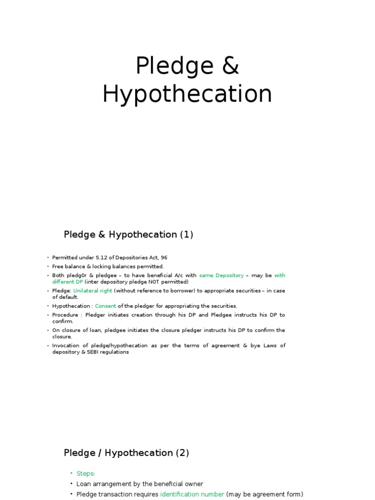 Pledge & Hypothecation | PDF | Debenture | Securities (Finance)