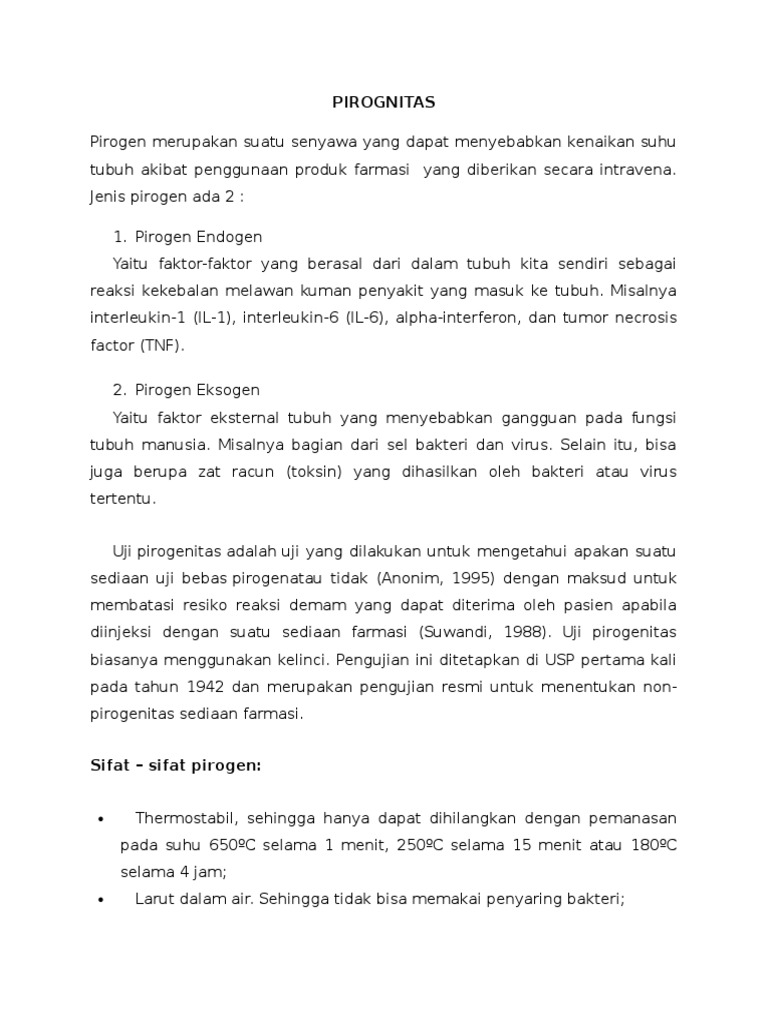 Pirogen Merupakan Suatu Senyawa Yang Dapat Menyebabkan Kenaikan Suhu ...