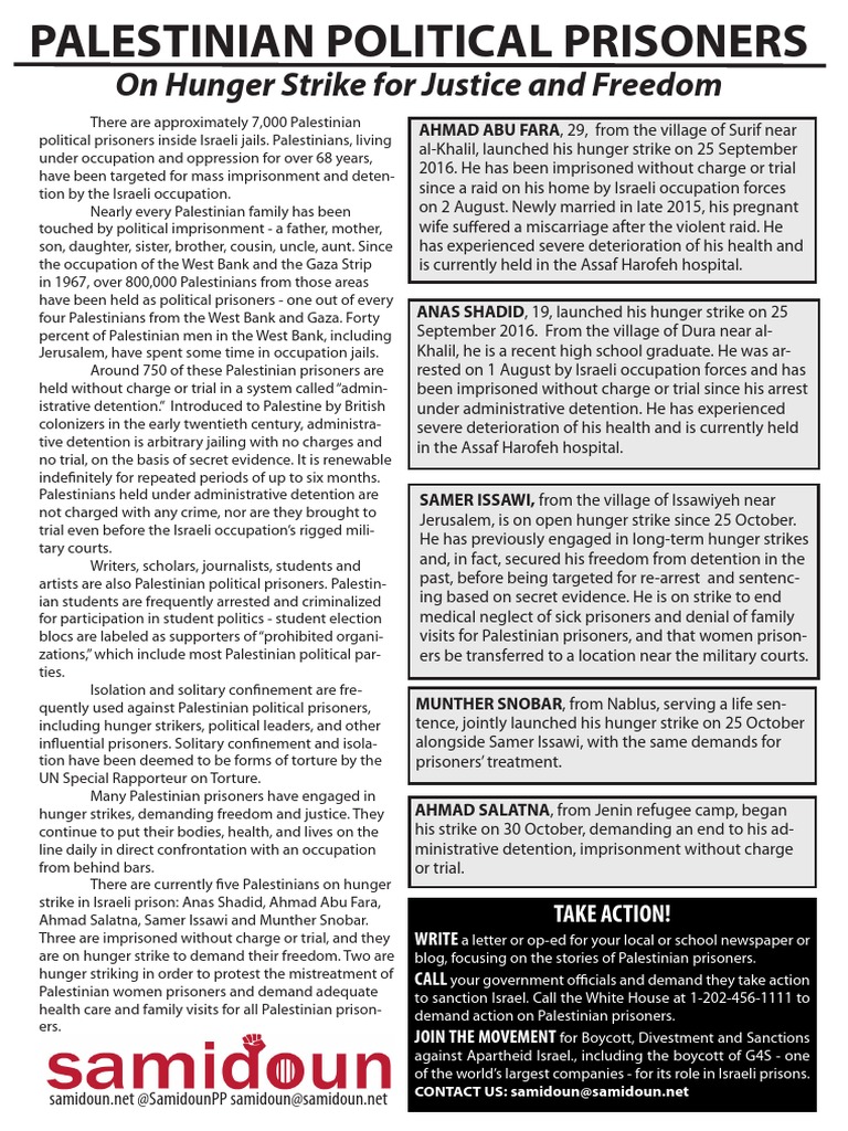 Flyer To Support Palestinian Prisoners On Hunger Strike | PDF ...