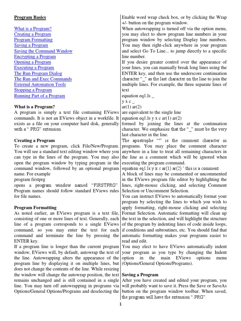 E Views Programming | PDF | Variable (Computer Science) | Parameter ...