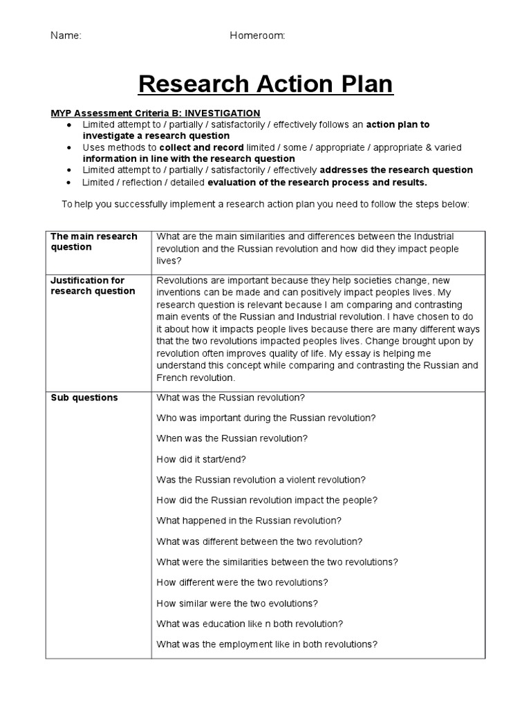 Research Action Plan Template | PDF | Revolutions | Essays