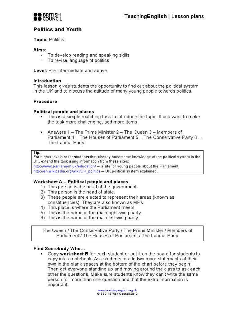 Politics Youth Lesson Plan PDF | PDF