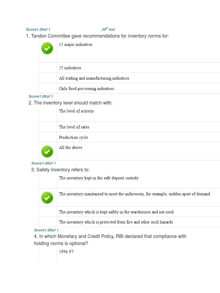 Tandon Committee Gave Recommendations For Inventory Norms For | PDF