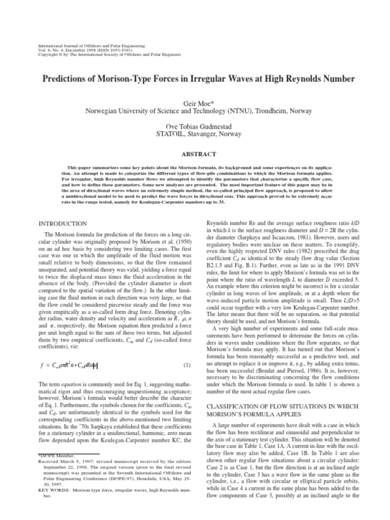 Morison Equation | PDF | Fluid Dynamics | Waves