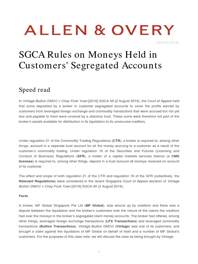 SGCA Rules On Moneys Held in Customers' Segregated Accounts: Speed Read ...