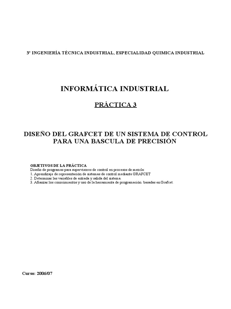Problema - GRAFCET P' Báscula de Precisión | PDF | Sistema de control | Balanza