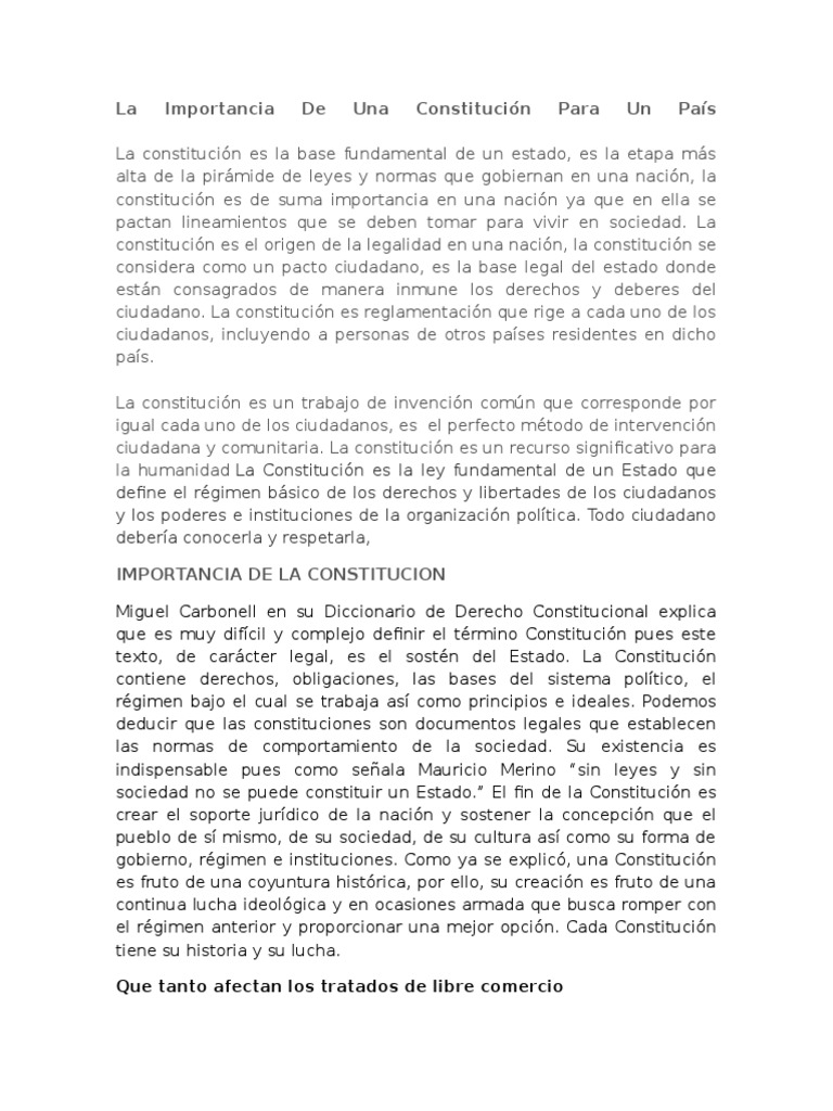 La Importancia De Una Constitución Para Un País Pdf Constitución