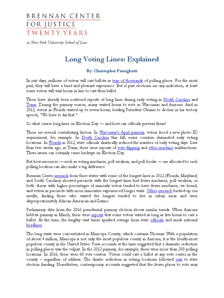 Long Voting Lines Explained | Download Free PDF | Polling Place ...