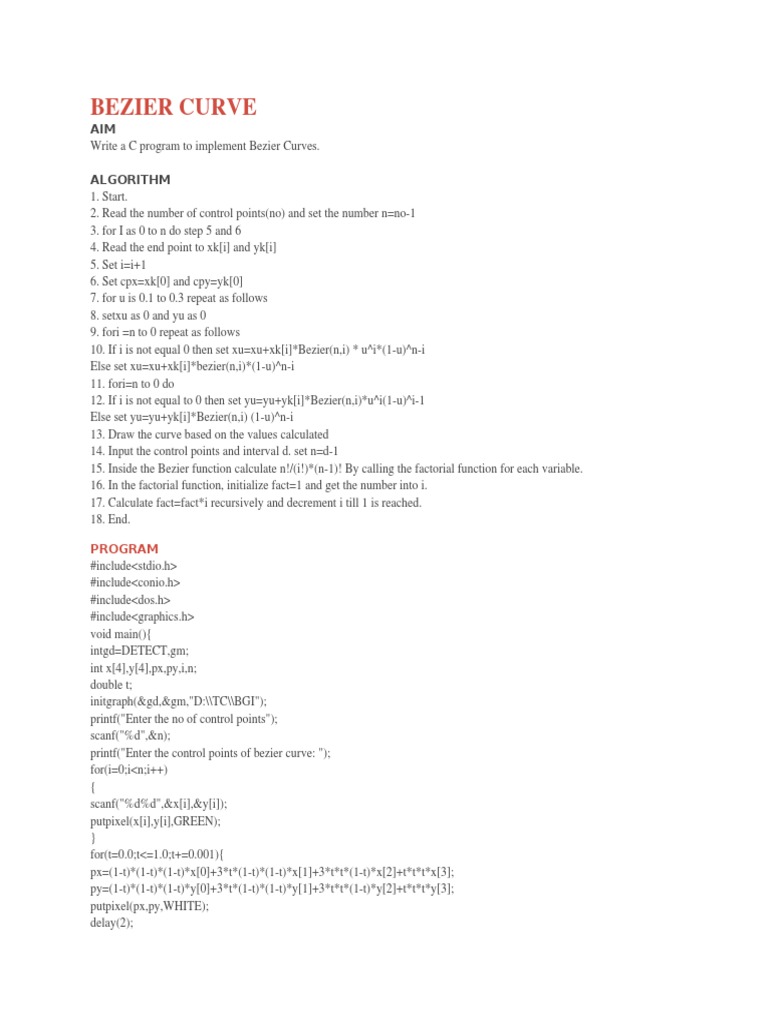 Bezier Curve: Program | PDF | Teaching Methods & Materials