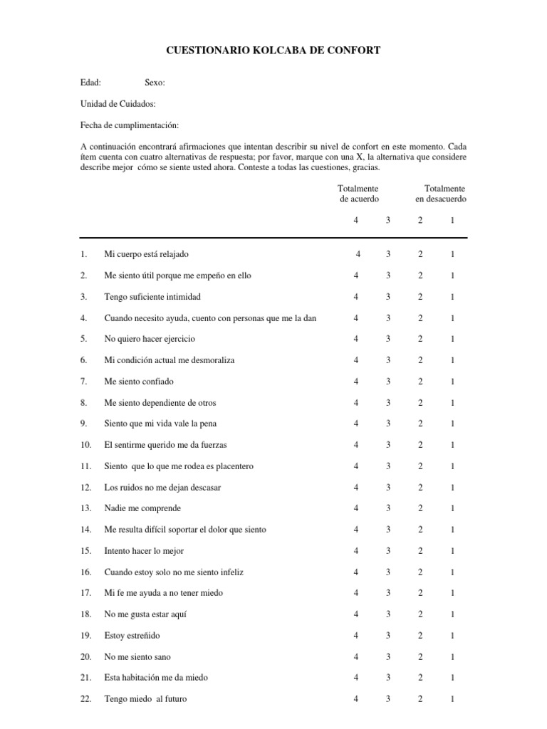 General Comfort Questionnaire Spanish | Agitación | Violencia