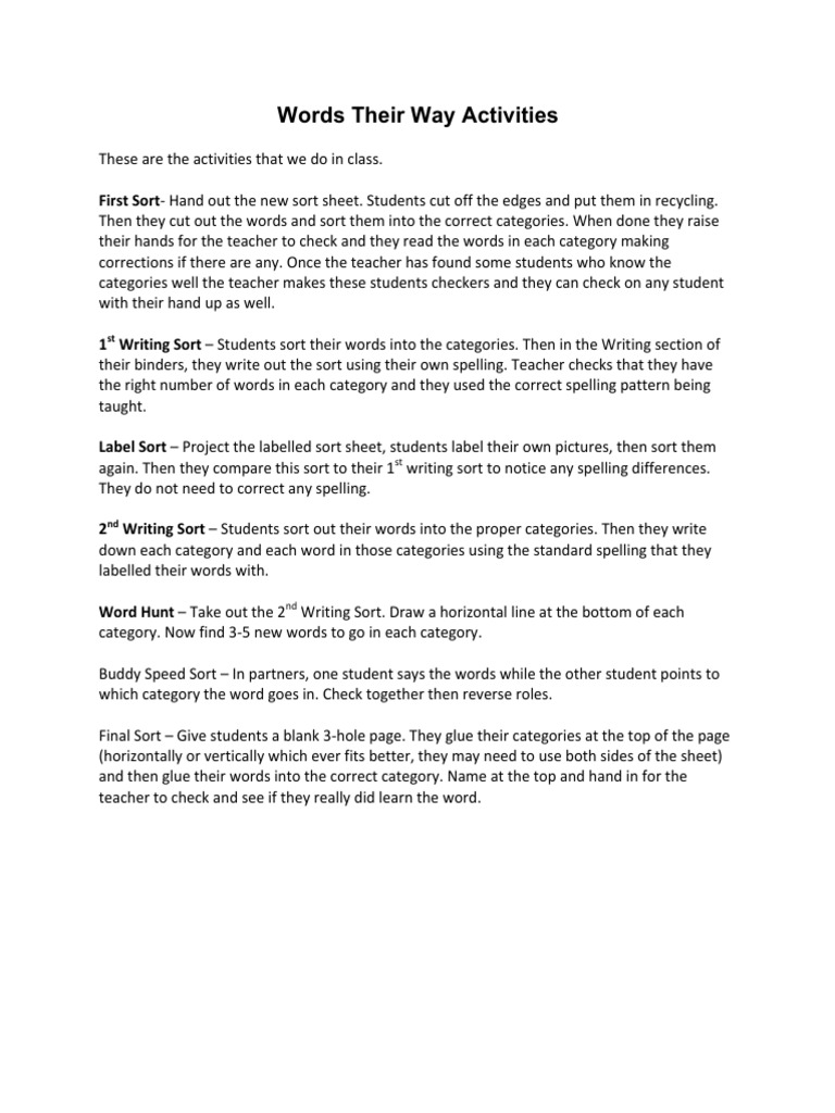 Words Their Way Activities | PDF | Spelling
