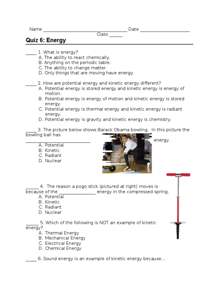 Quiz 6 Energy | Download Free PDF | Potential Energy | Kinetic Energy