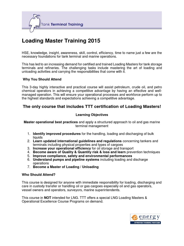 Loading Master Certification Course | PDF | Oil Tanker | Shipping