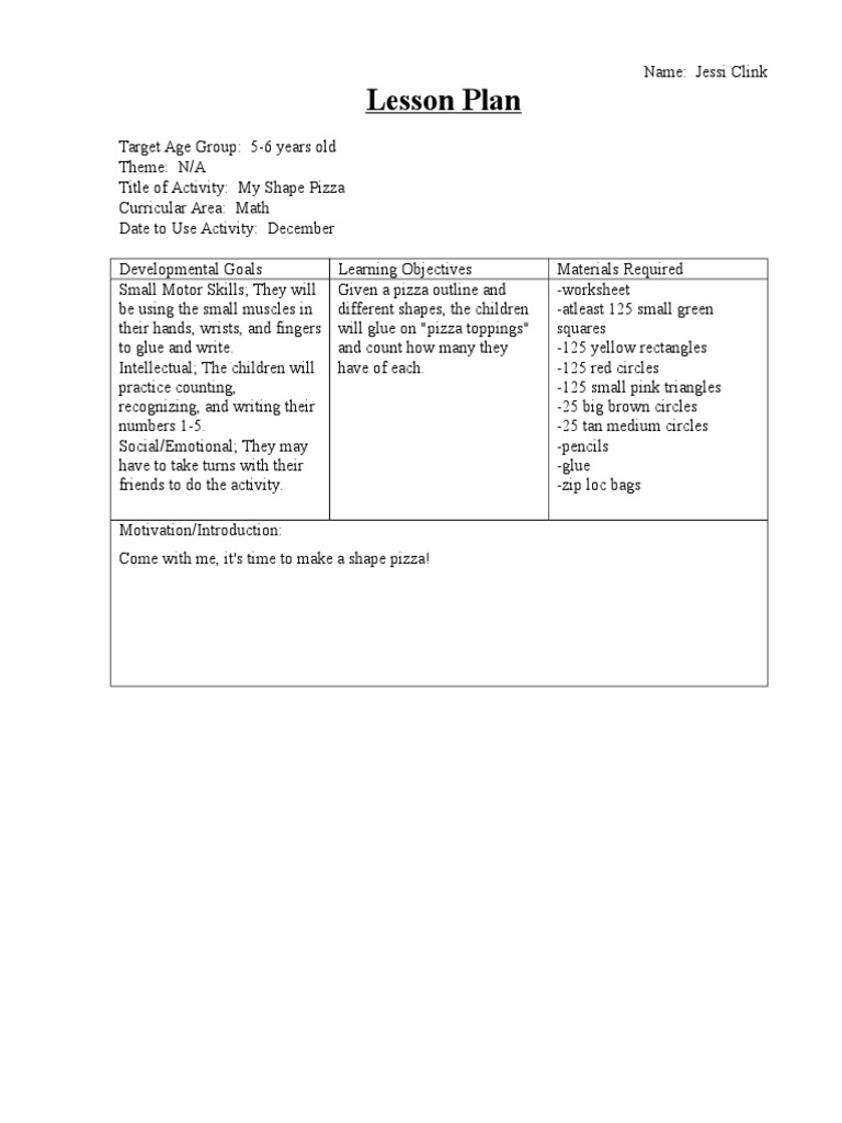 Pizza Lesson Plan | PDF