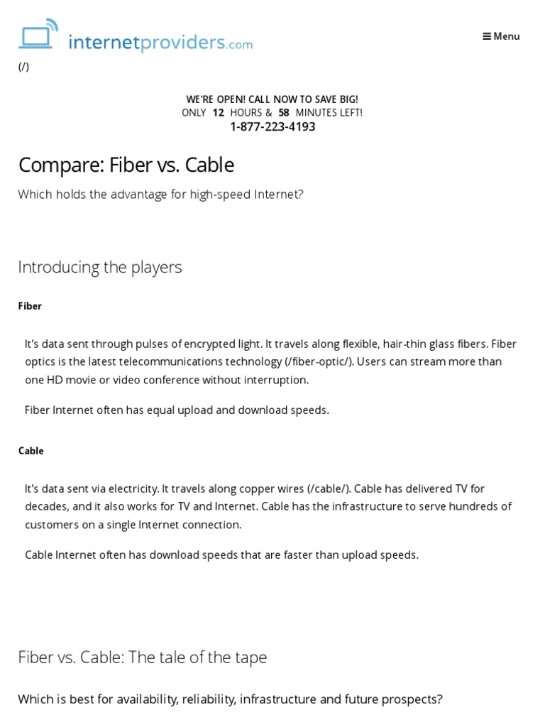 Fiber Vs Cable | PDF | Internet Access | Optical Fiber