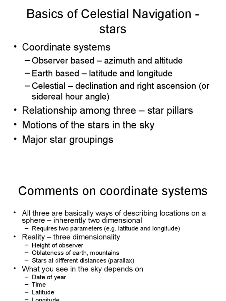 Basics of Celestial Navigation - Stars: - Coordinate Systems | PDF ...