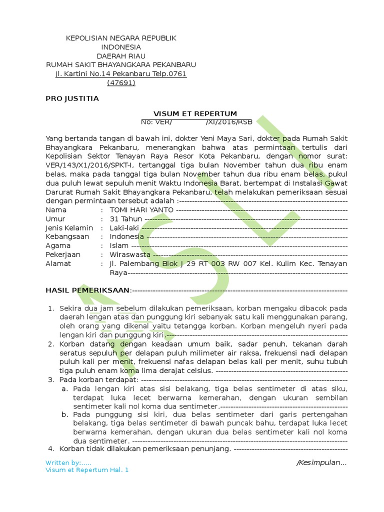Contoh Visum Penganiayaan 2016 | PDF