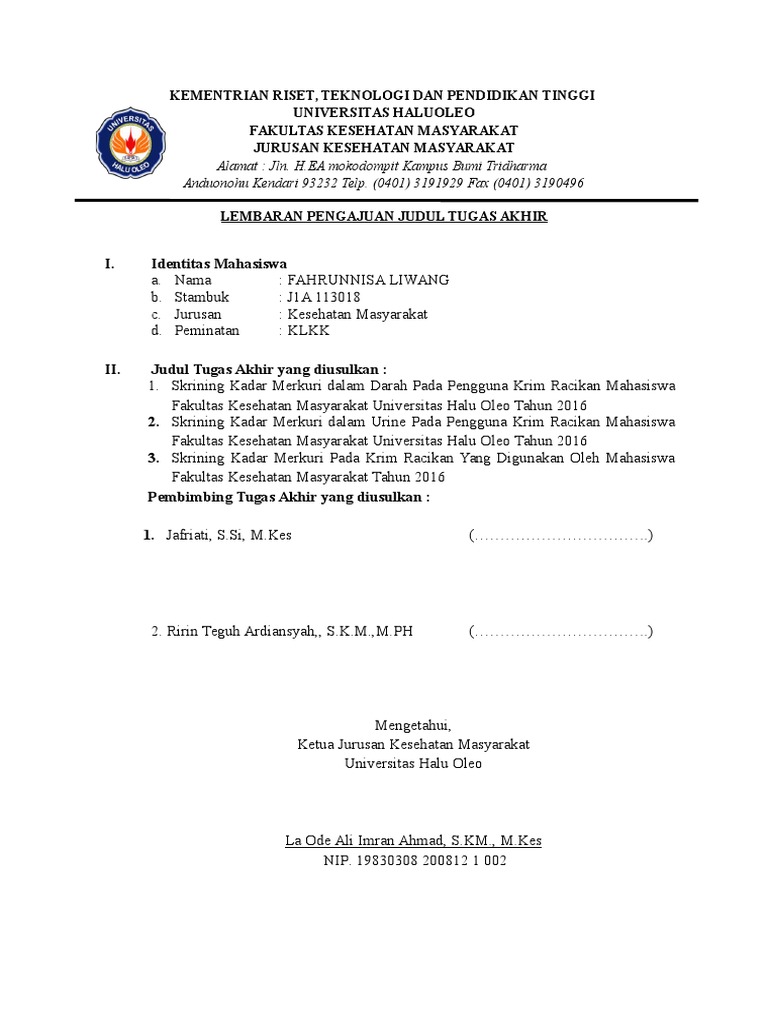 Contoh Surat Pengajuan Judul 2 | PDF