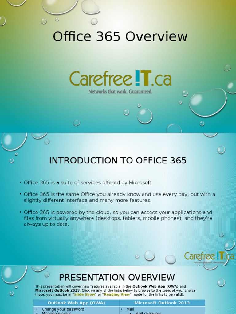 Office 365 Overview | PDF | Office 365 | Microsoft Outlook