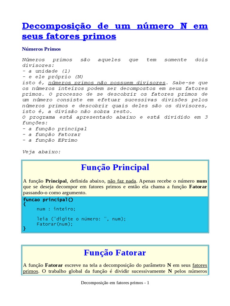 Divisão em Fatores Primos | PDF | Número primo | Função (Matemática)