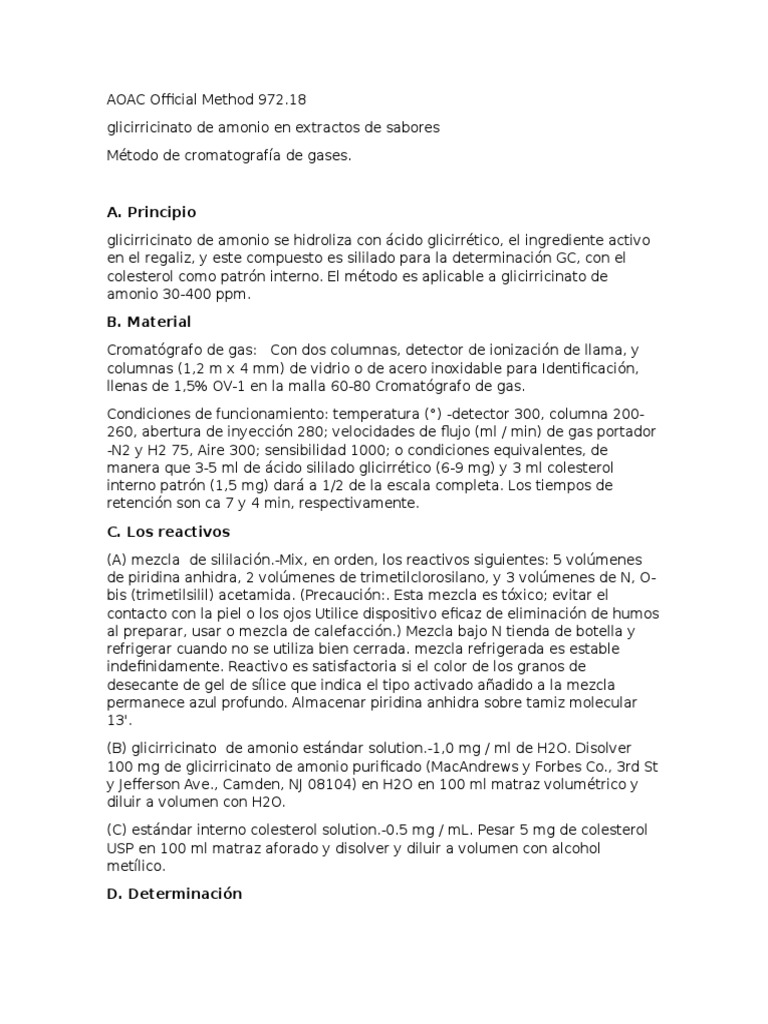 AOAC Official Method 972 | PDF | Cromatografía de gases | Sustancias químicas