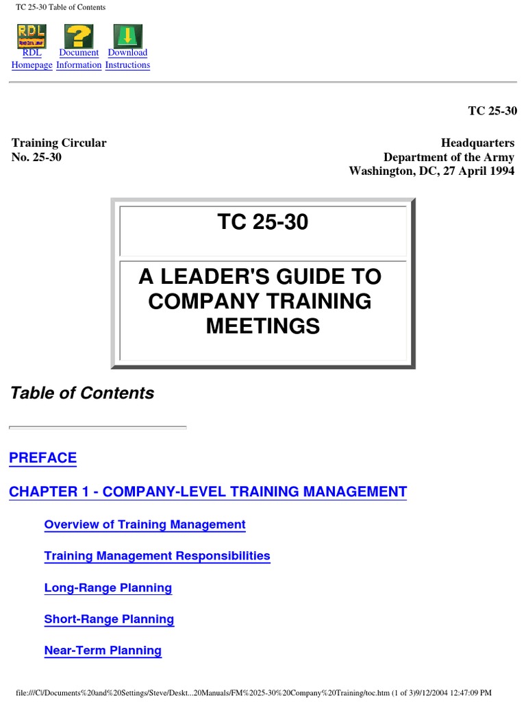 TC 25-30 A Leaders Guide To Company Training Meetings PDF | PDF | Sergeant | Platoon