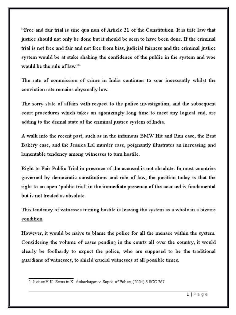 Witness Protection in India's Justice System | PDF | Prosecutor | Witness