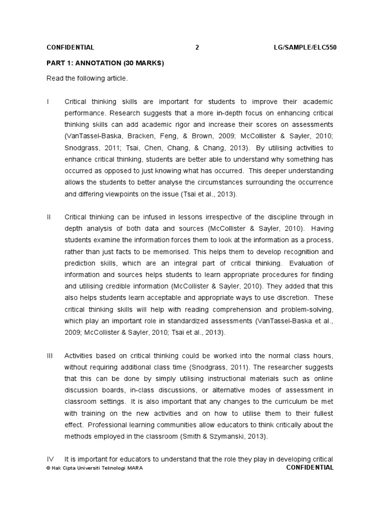 For Students Elc550 Annotation Test (Sample) | PDF | Critical Thinking ...