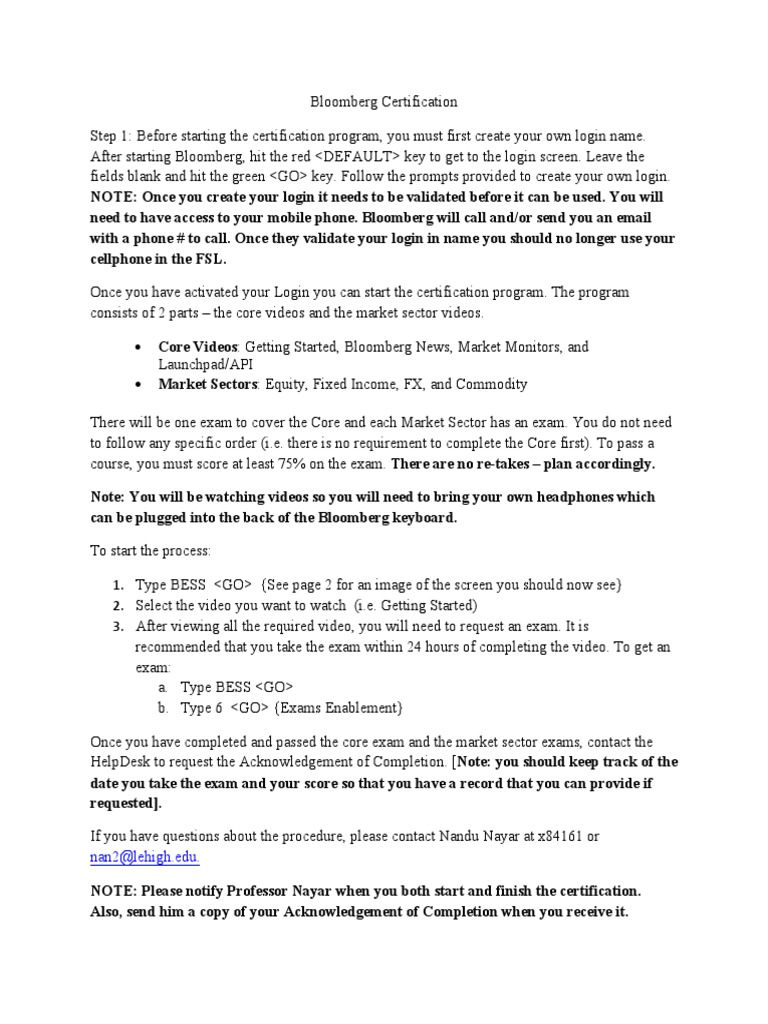 Bloomberg Certification Process Guide | PDF | Test (Assessment) | Computing