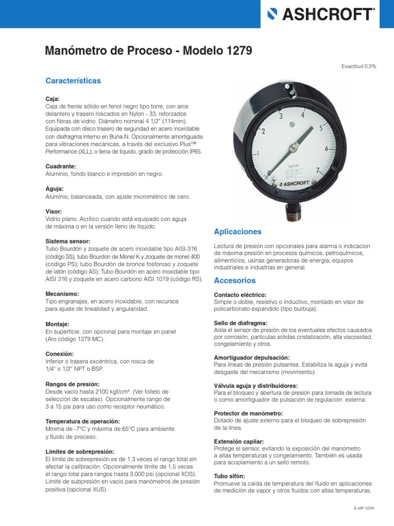 Manometro Ashcroft | PDF | Tubería (transporte de fluidos) | Medida de ...
