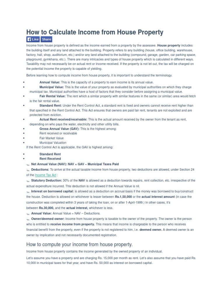 Calculate Income from House Property | PDF | Tax Deduction | Renting