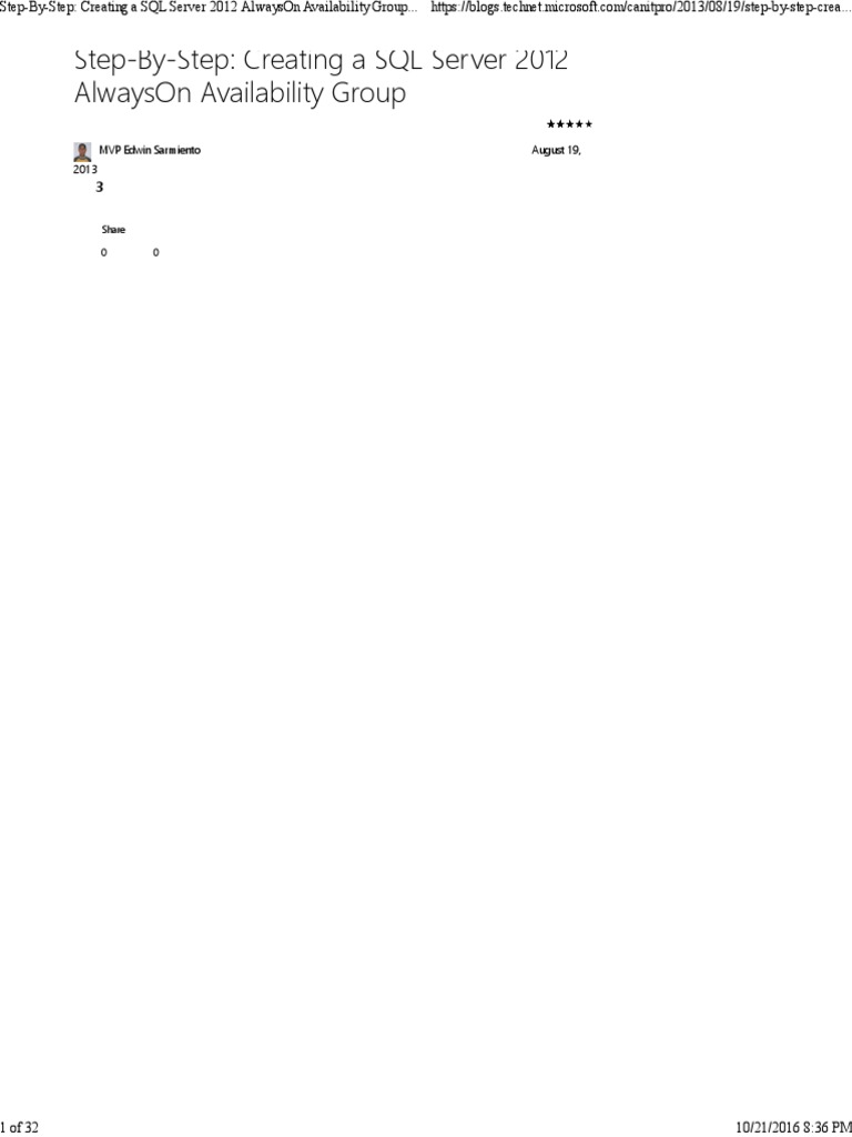 Step-By-Step: Creating A SQL Server 2012 Alwayson Availability Group | PDF | Computing And ...