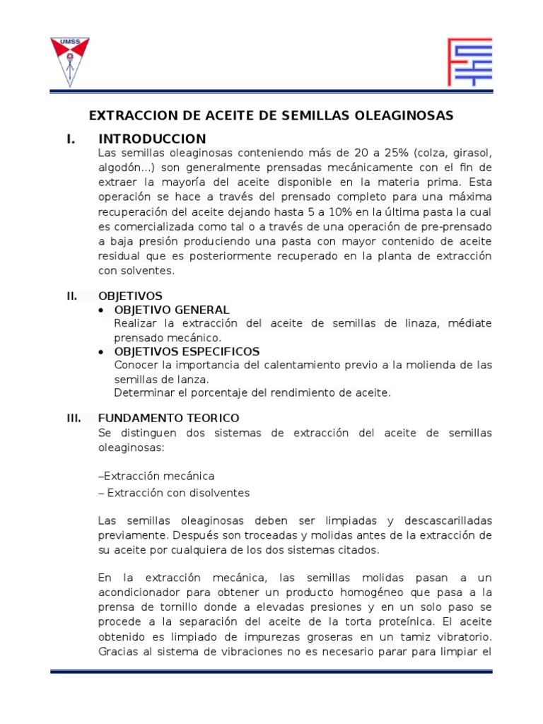 Extraccion de Aceite de Semillas Oleaginosas | PDF | Petróleo | Ácido ...