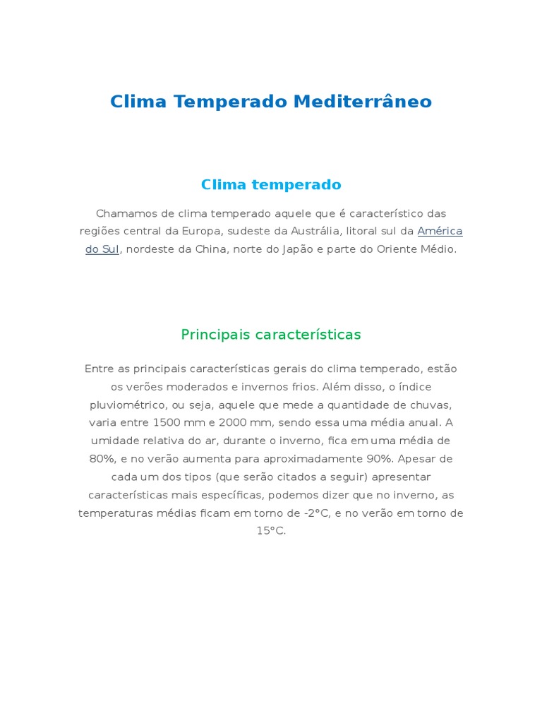 Clima Temperado Mediterrâneo | PDF | Geografia Física | Meteorologia