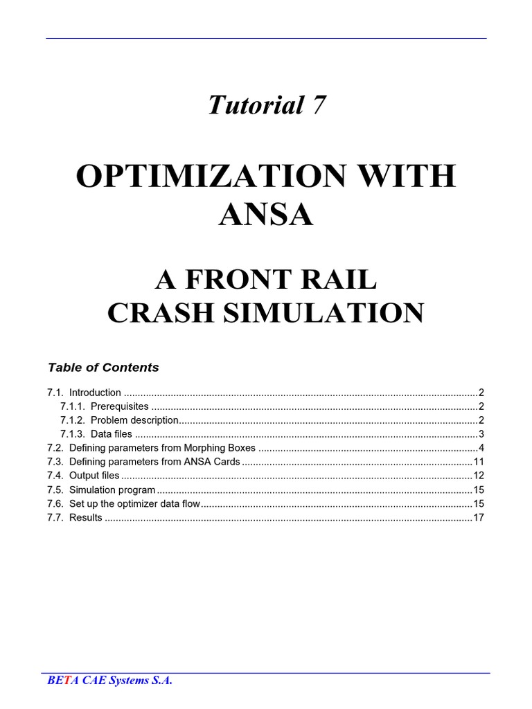 Optimization of a Front Rail Design for Crash Simulation Using ANSA | PDF | Mathematical ...