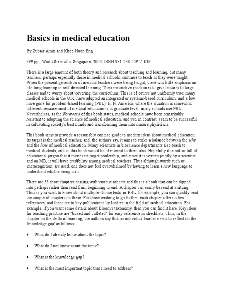 Basics in Medical Education | PDF | Medical Education | Medical School