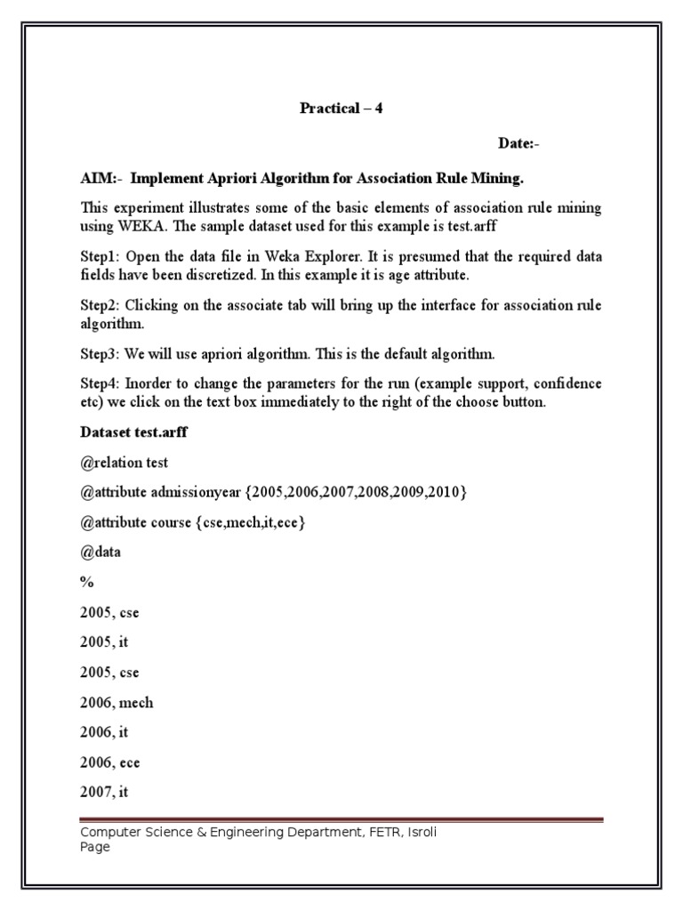Practical - 4 Date:-AIM: - Implement Apriori Algorithm For Association ...