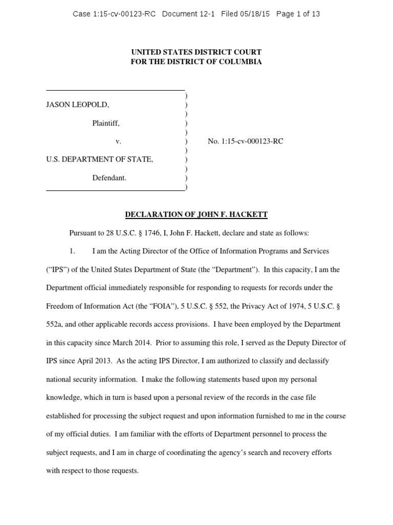 DOJ Affidavit | PDF | Freedom Of Information Act (United States ...