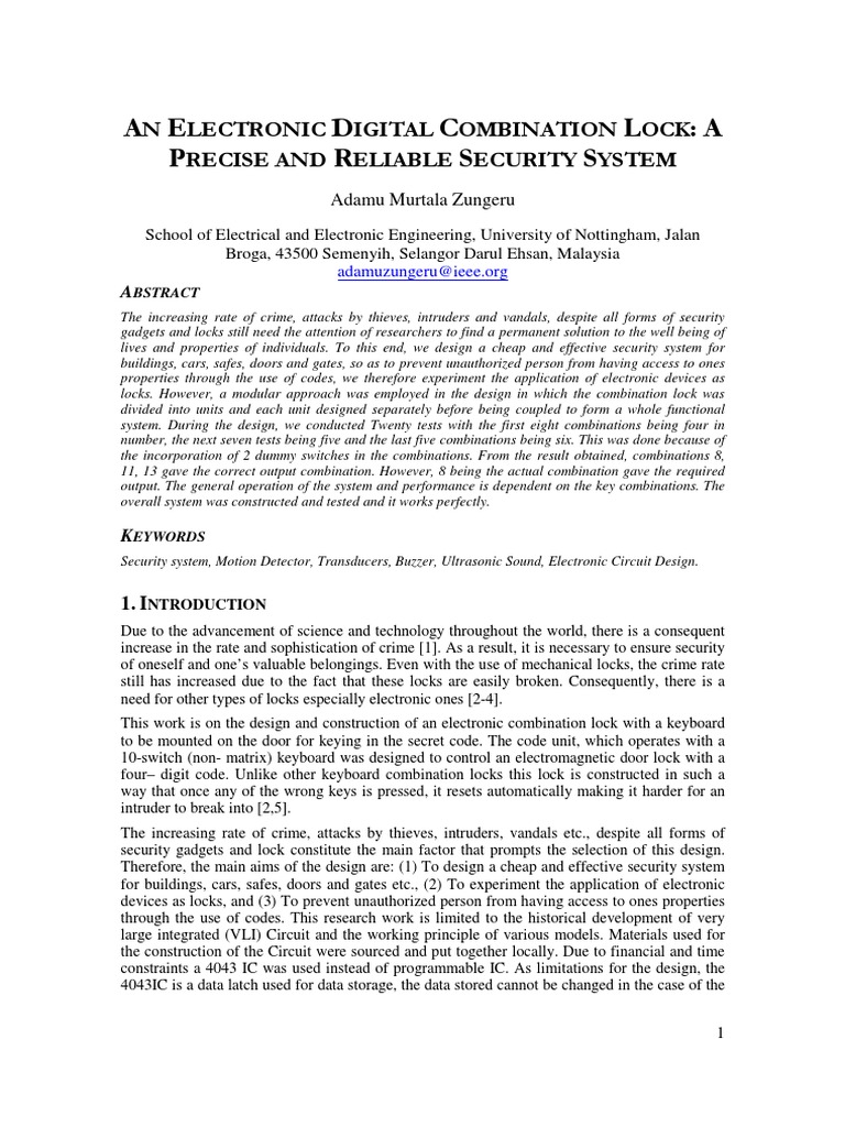 Security Lock Project | PDF | Lock (Security Device) | Rectifier