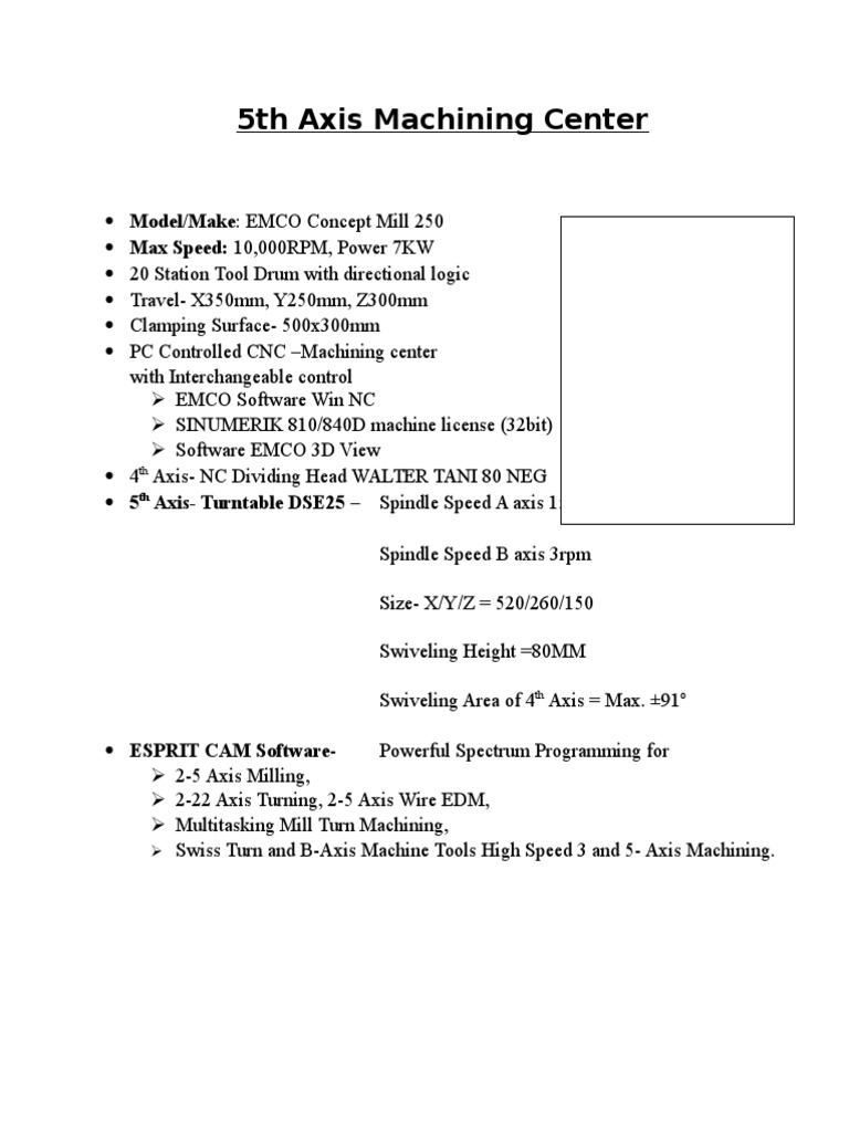EMCO Concept Mill 250 5th Axis CNC Specs | PDF