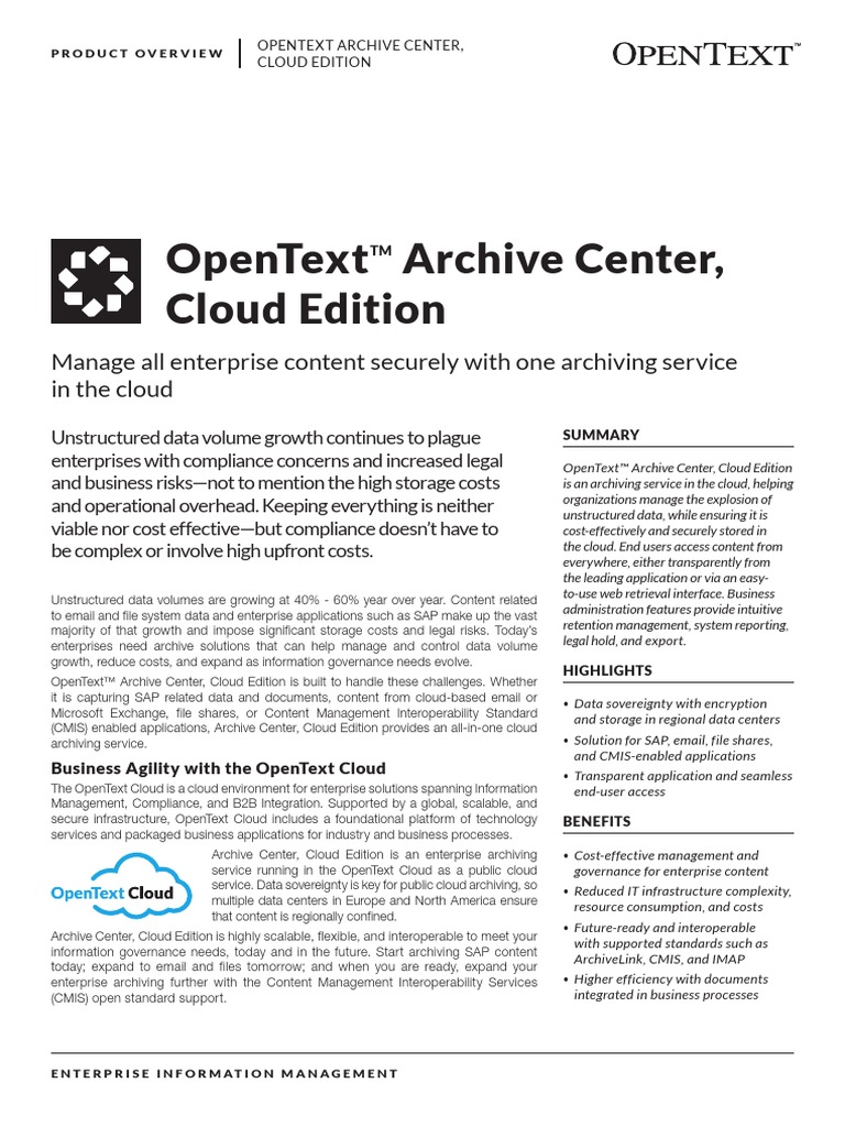 OpenText - Archive Center, Cloud Edition - Product Overview | PDF ...