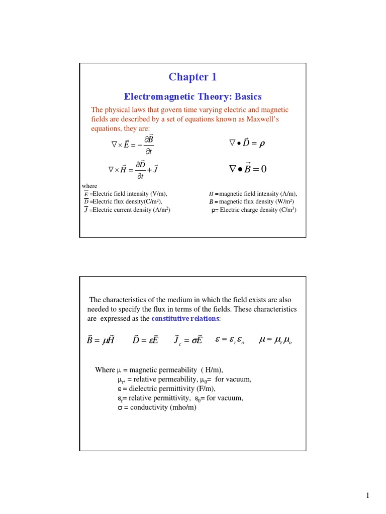 Chapter 1 | PDF | Electrical Resistivity And Conductivity | Maxwell's ...