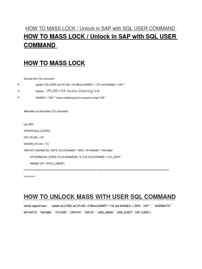 How To Mass Lock / Unlock in Sap With SQL User Command How To Mass Lock ...