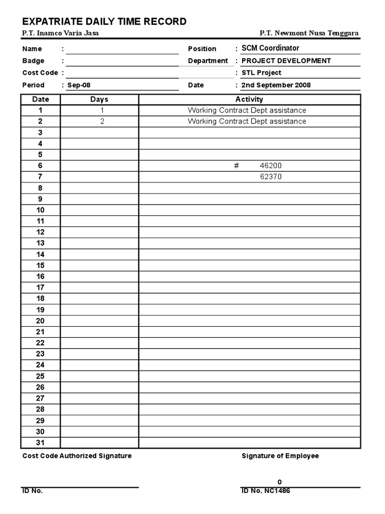 Timesheet - September 2008 | PDF