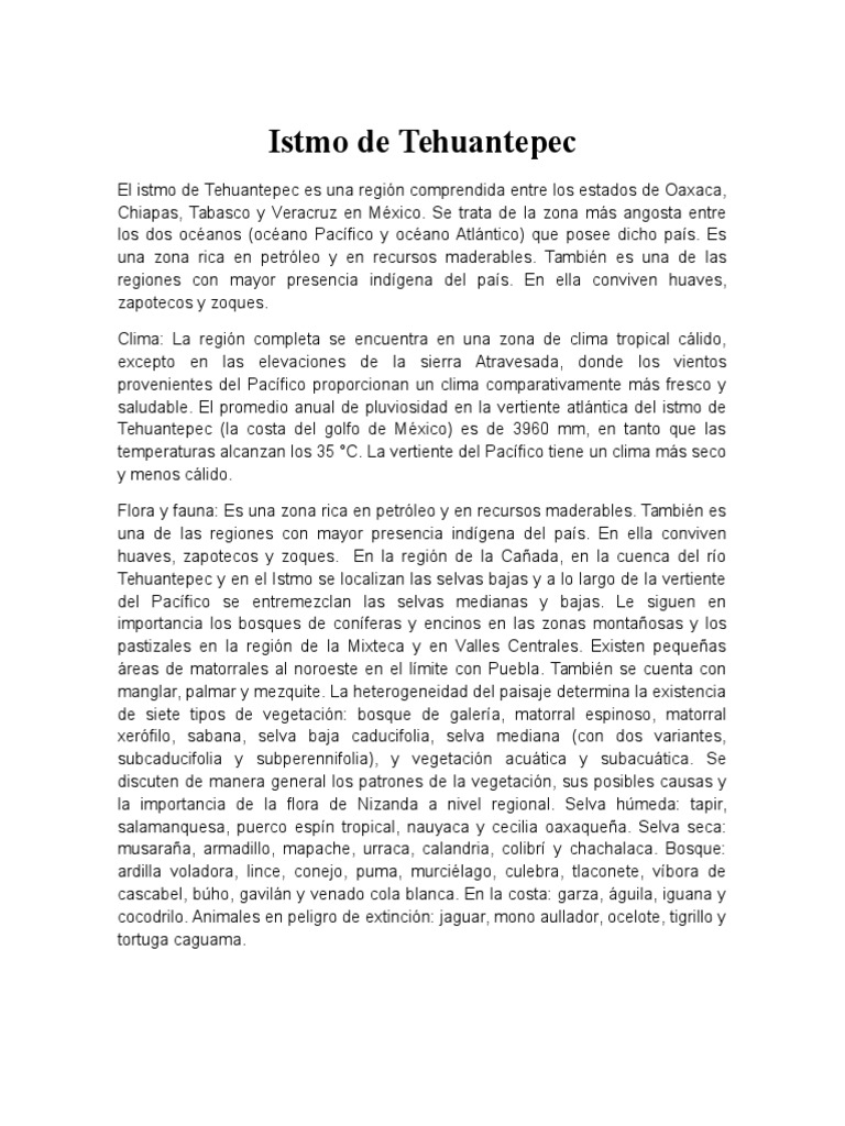 Flora y fauna del Istmo de Tehuantepec | PDF | Ciencias de la Tierra ...