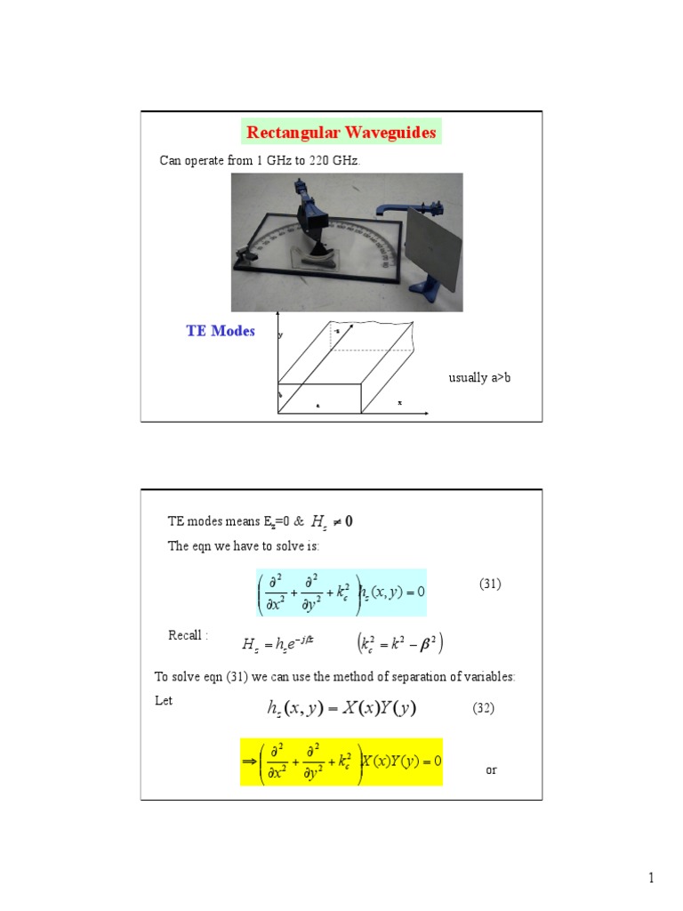 Rectangular Waveguides: TE Modes | PDF | Waveguide | Wavelength