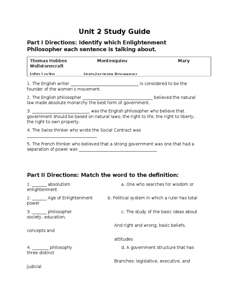 Unit 2 Study Guide | PDF | Age Of Enlightenment | Social Contract